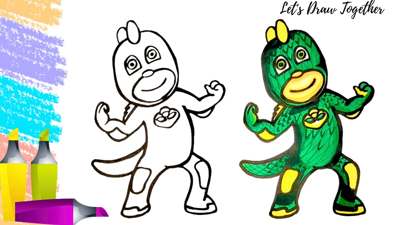 How to draw Gekko PJ MASKS ? - YouTube