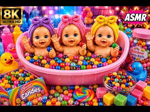 Candy Doll ASMR Rainbow BathTub M&M's Magic Slime Cutting Satisfying 4K ★ ASMR