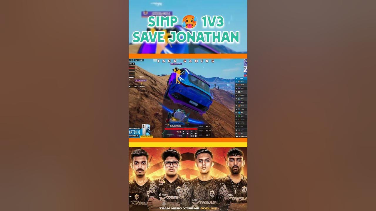 SIMP 1V3 ️‍🔥 | SIMP SAVE JONATHAN | BGIS 2025 | @JONATHANGAMINGYT @simppgamingg #shorts #bgmi ...