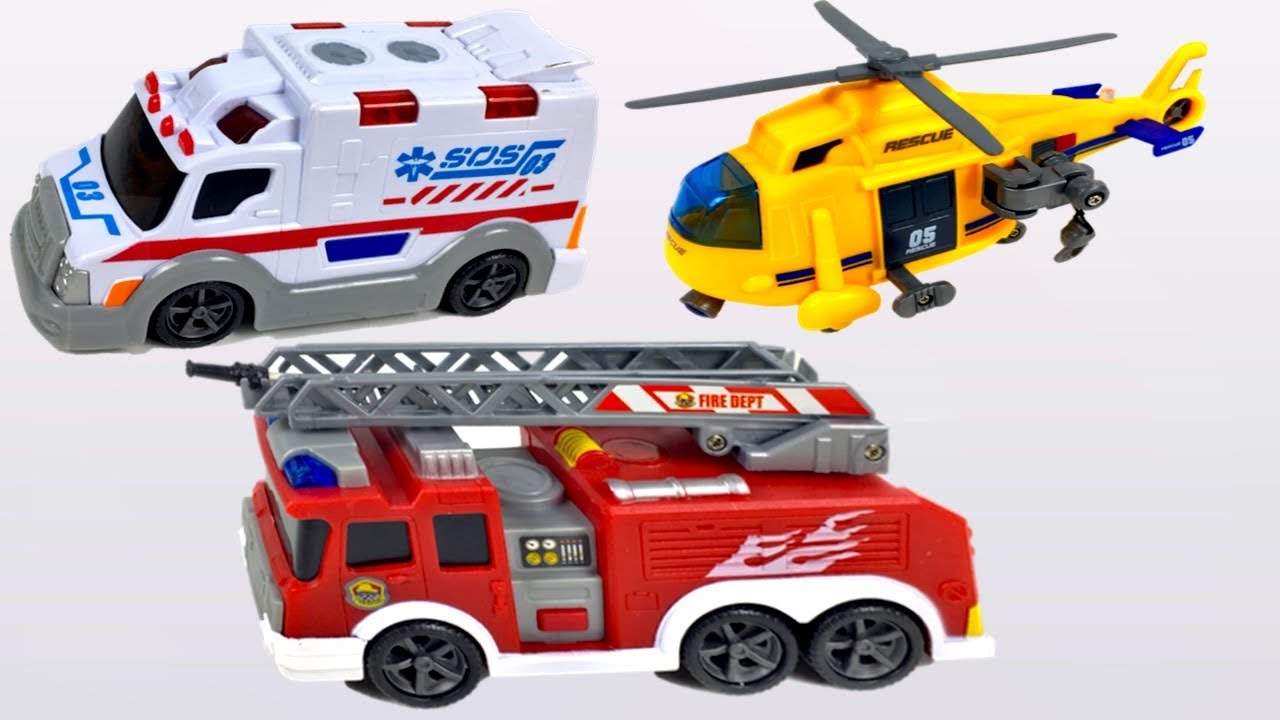 UNBOXING SPEED TRACK RESCUE VEHICLES - HELICOPTER 🚁 AMBULANCE 🚑 AND ...
