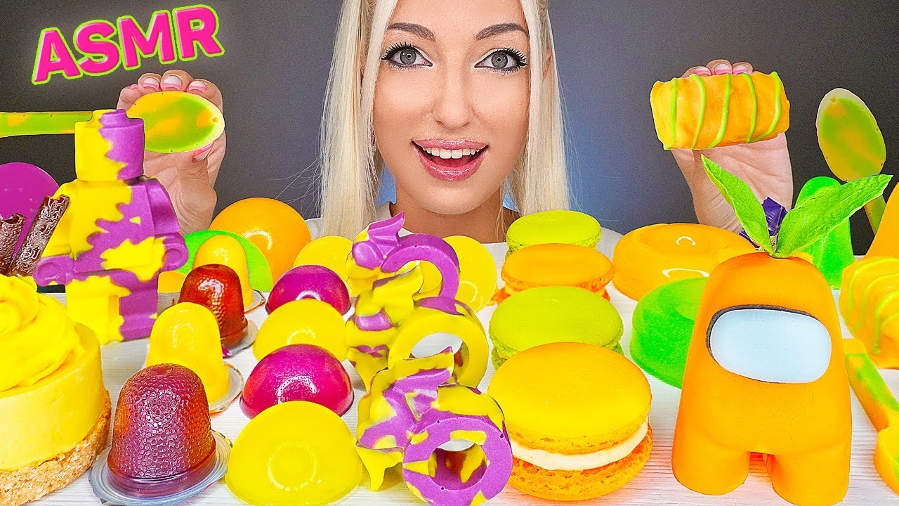 Asmr Eating Colorful Desserts Chocolate Jelly Ice Cream Macarons