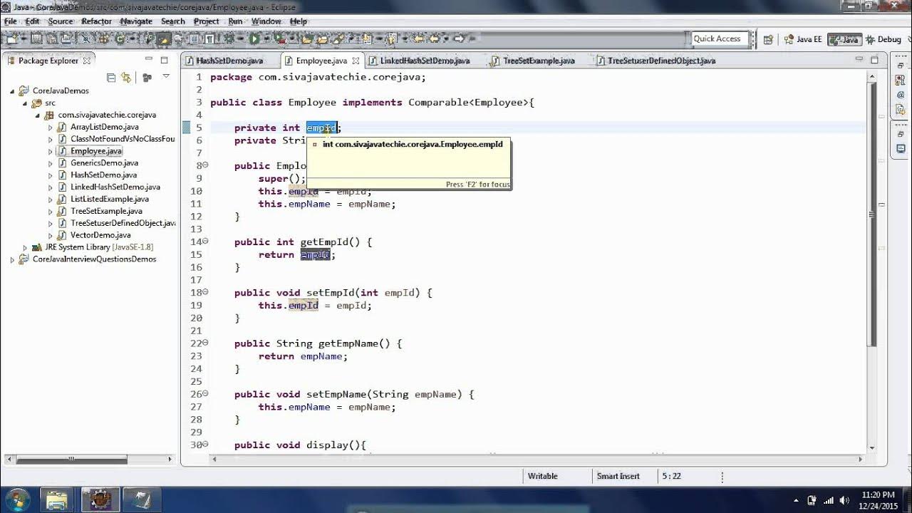 TreeSet Sorting using User Defined Objects - YouTube