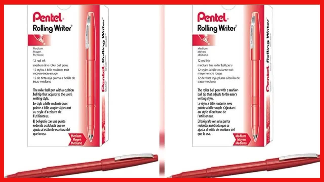 Pentel Rolling Writer Pen, 0.8 Millimeter Cushion Ball Tip, Red Ink ...