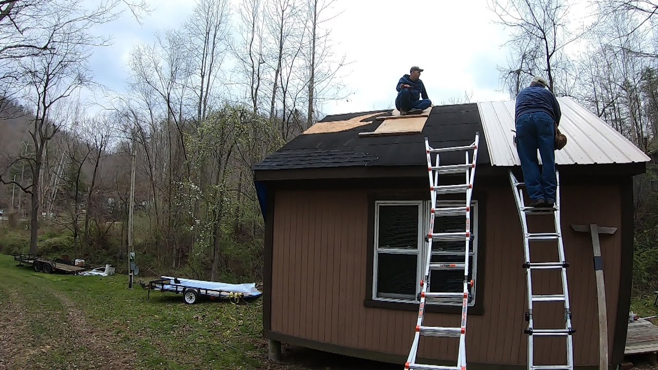Cabin Roof repair putting on a new metal roofing. - YouTube