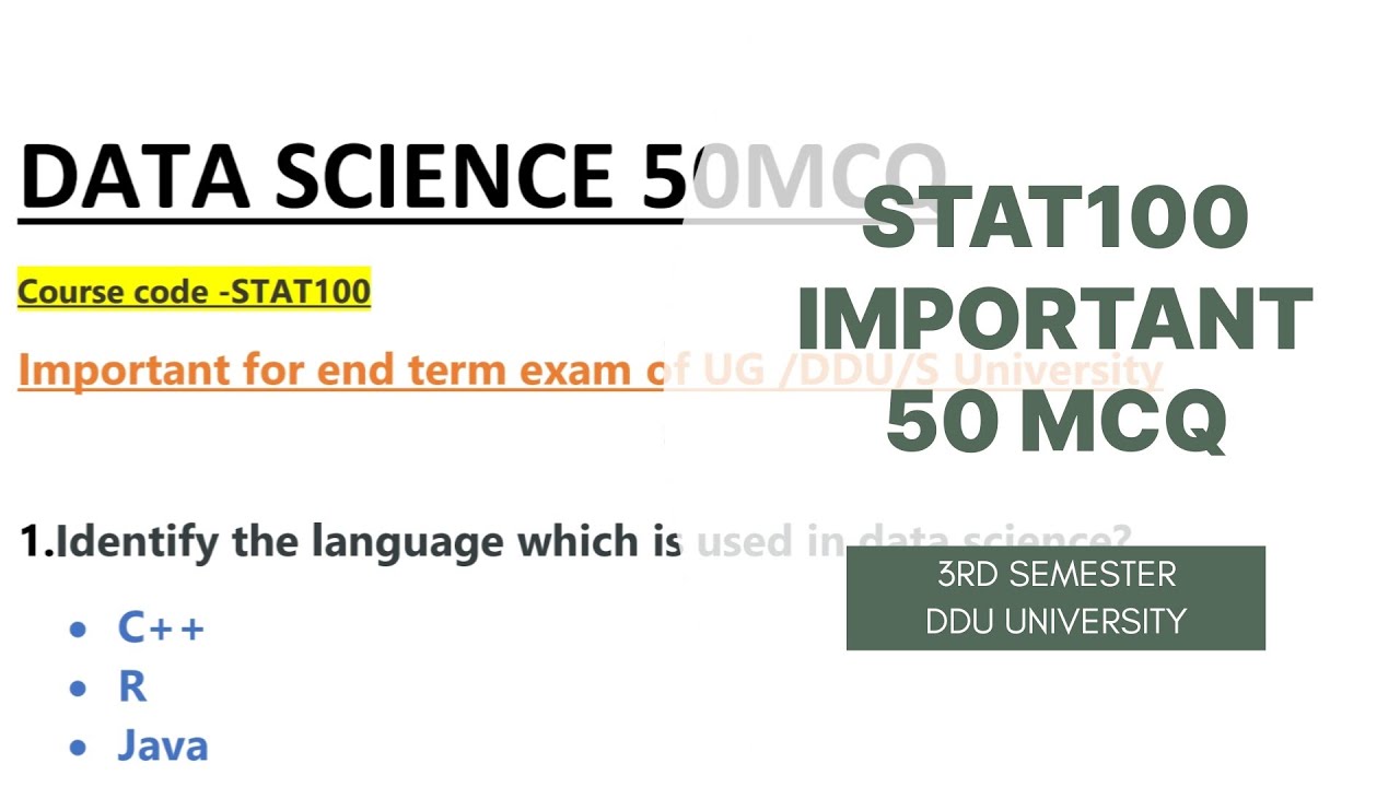 data science 50 MCQ question 3rd sem important for end term of ddu ...