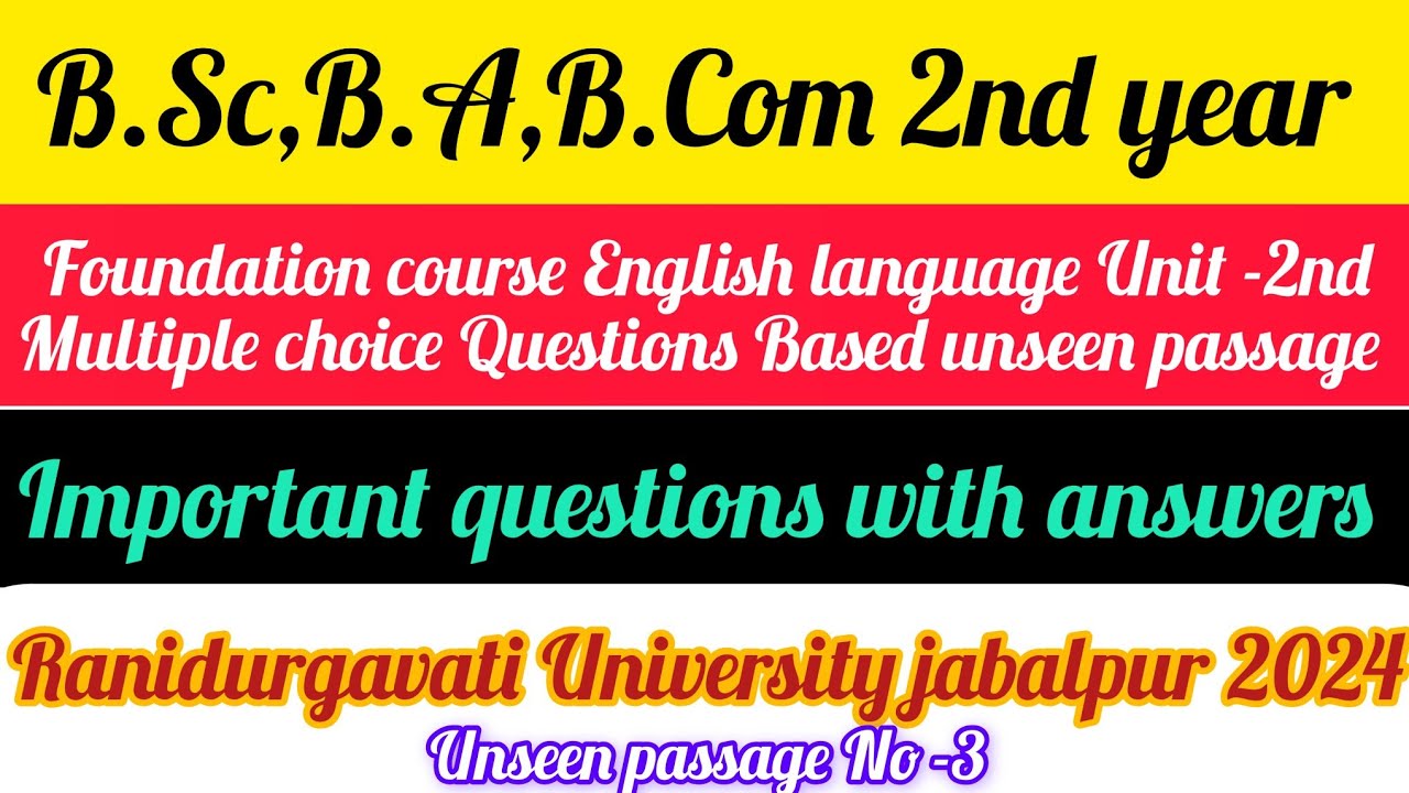 B.Sc 2nd year foundation course English Unit -2nd Multiple choice ...