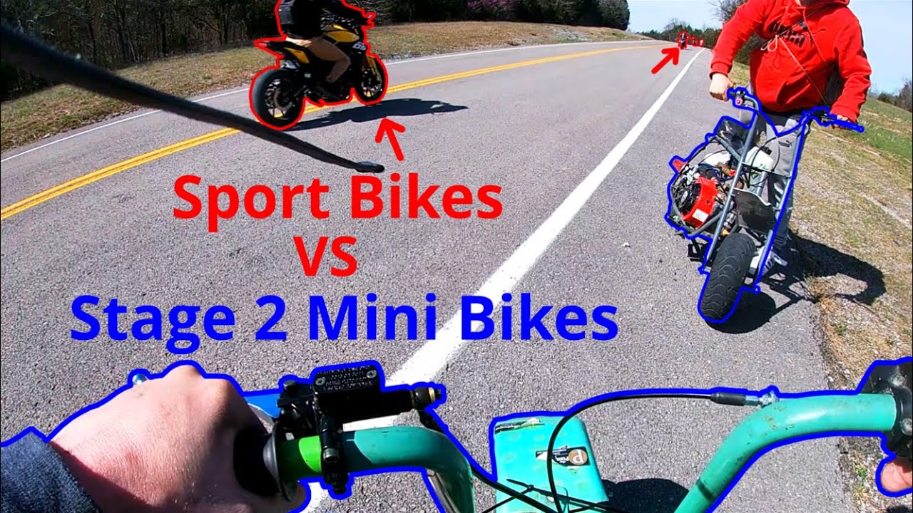 Mini Bikes Chase Group of Sport Bikes - POV - 65MPH - YouTube