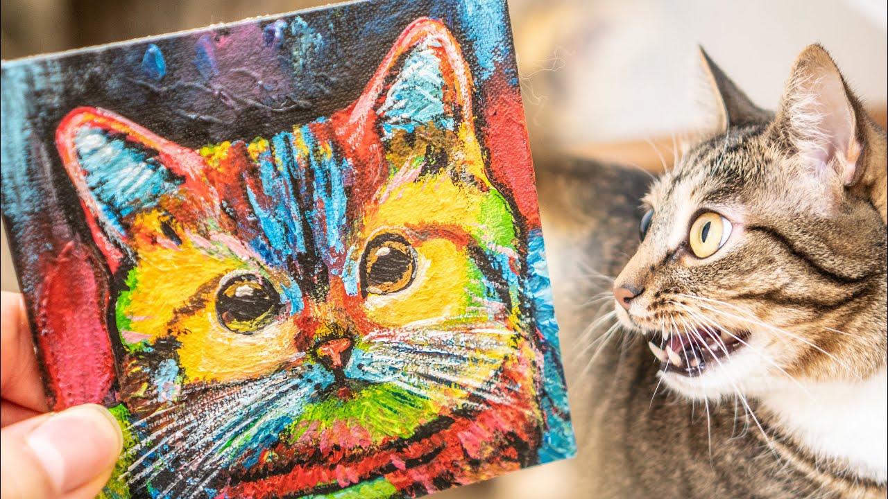 Colorful Cat - Acrylic painting / Homemade Illustration - YouTube