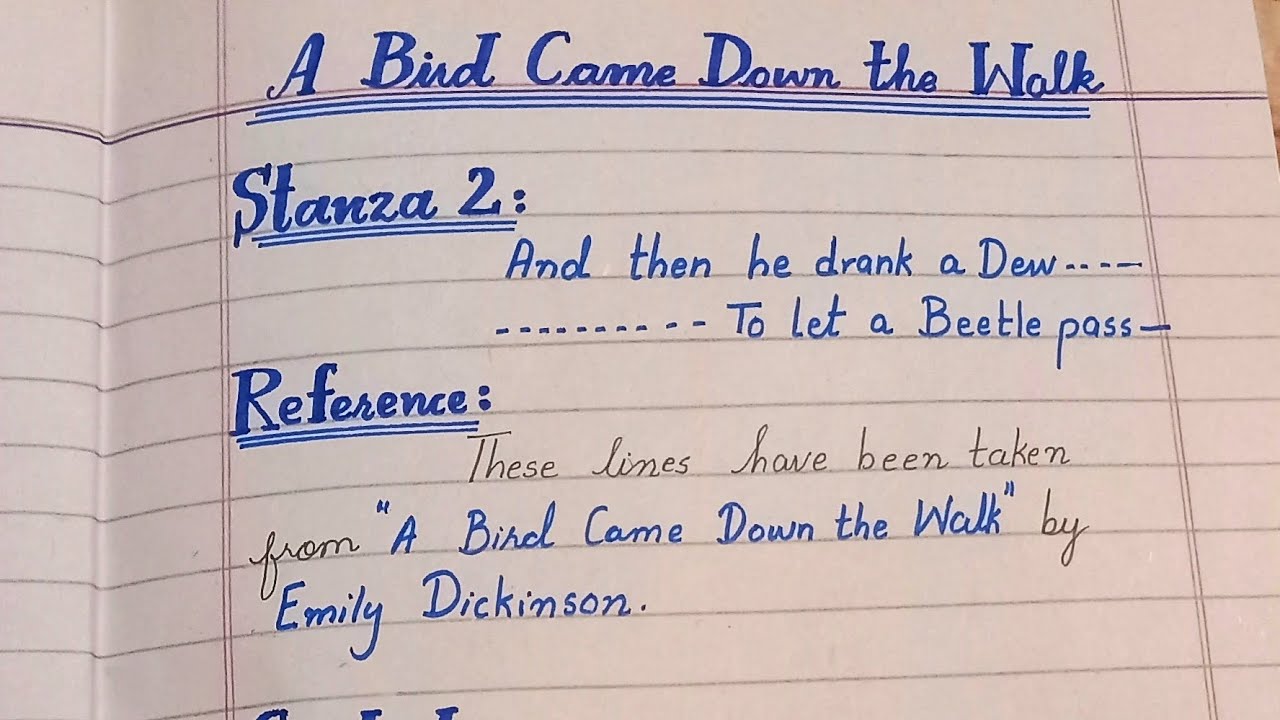 Poem " A bird came down the Walk " stanza 2 explanation with reference ...