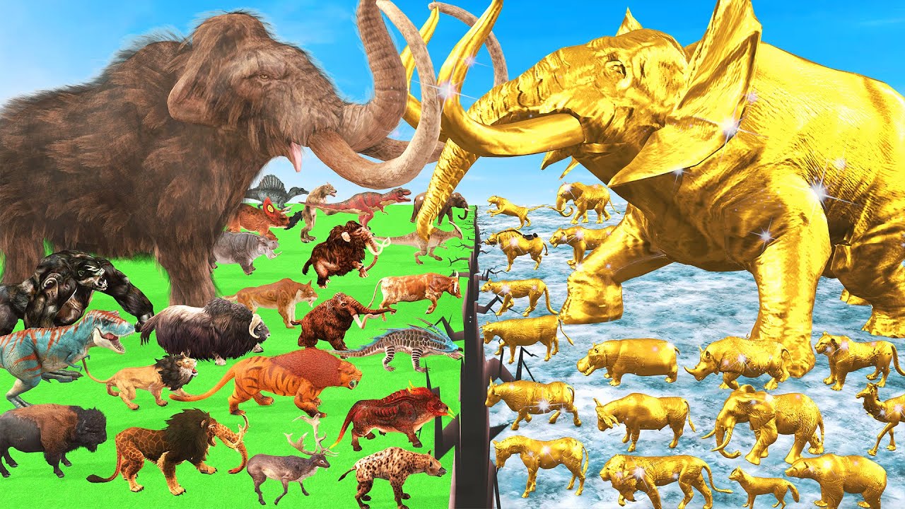 Prehistoric Animals Epic Battle Real Life Animals vs Golden Mammals ...