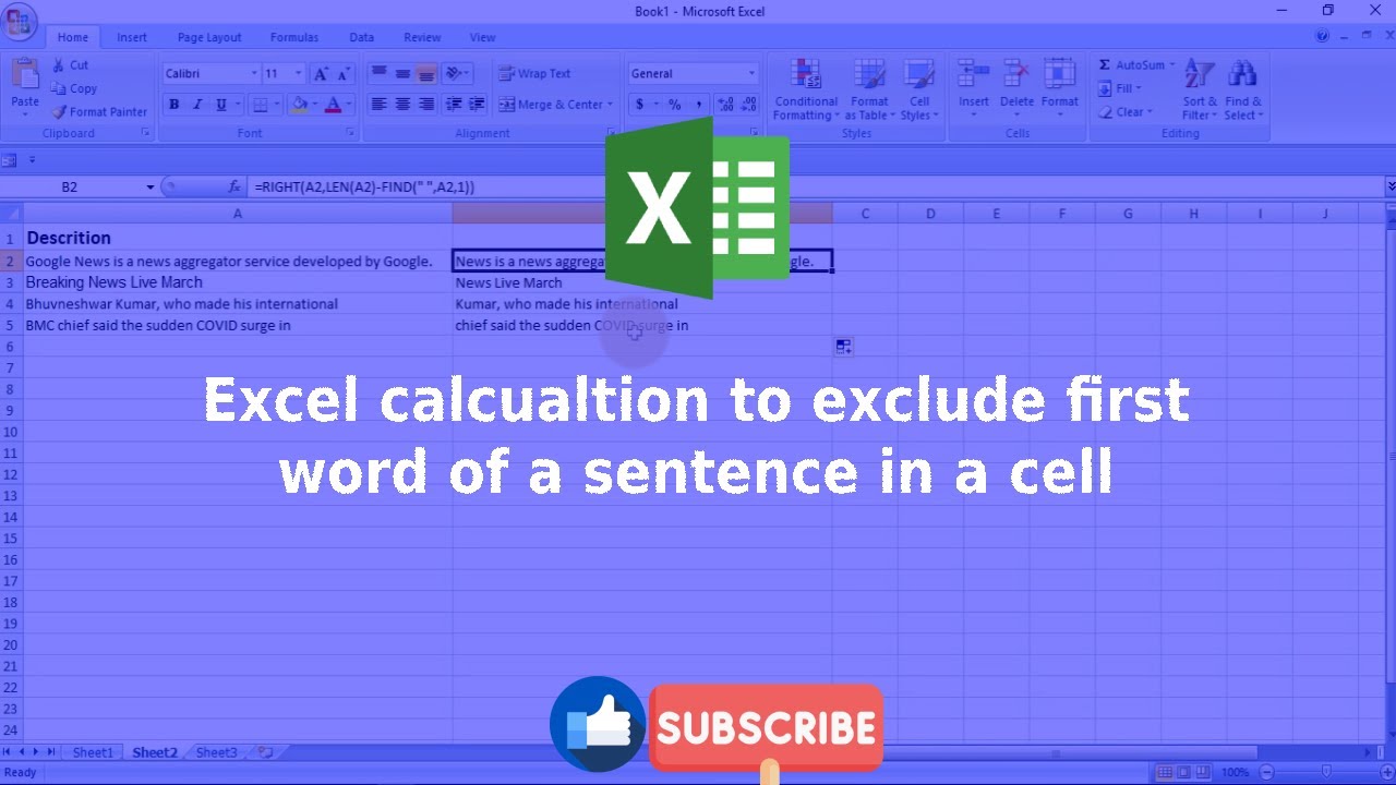 Excel calculation to exclude first word of a sentence in a cell - YouTube