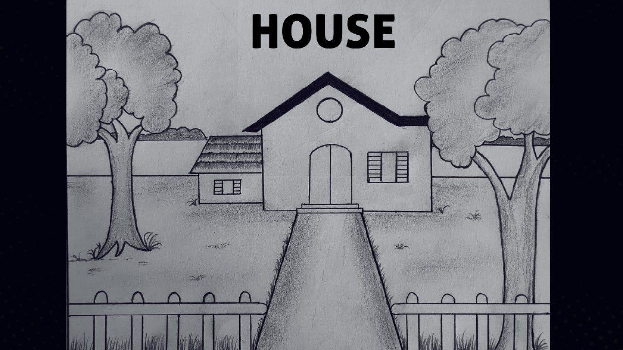 house scenery shading drawing || house and surroundings drawing|| easy ...