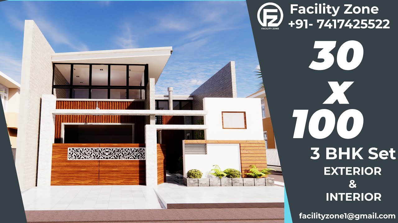 30 X 100 House Design | g+1 | Interior and Exterior | Facility Zone ...