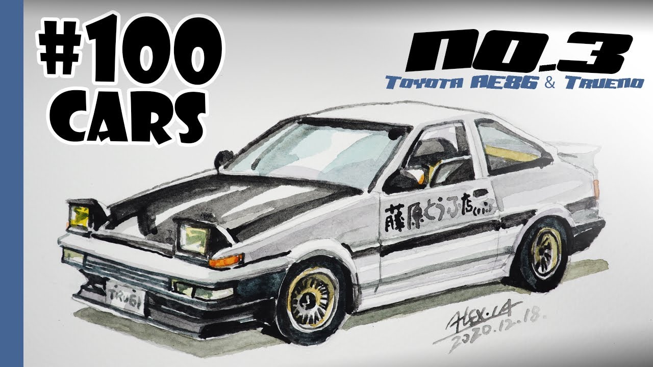 100 cars draw | NO.3 | Watercolor | Painting process | Toyota AE86 ...