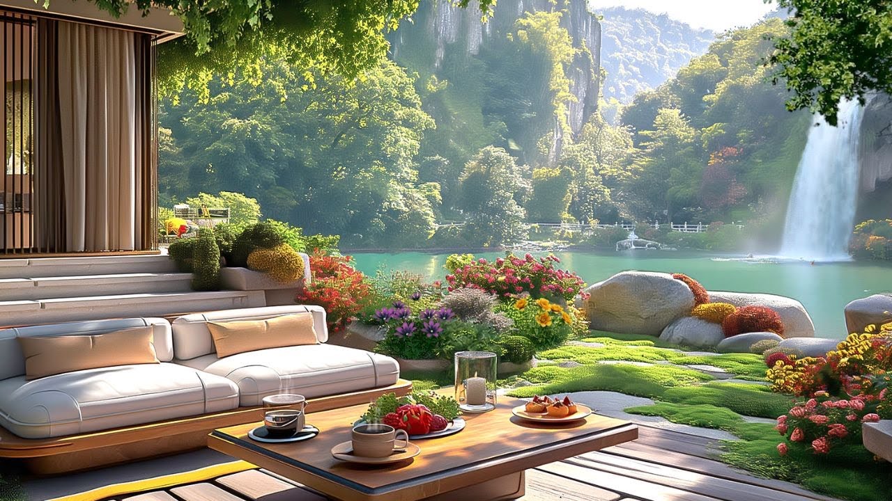 A Beautiful Waterfall Ambience In Peaceful Terrace💐Dreamy Scene ...