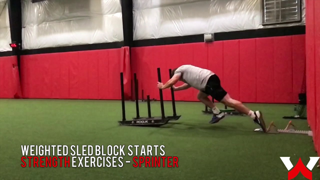 WEIGHTED SLED BLOCK STARTS Strength for Sprinting - YouTube