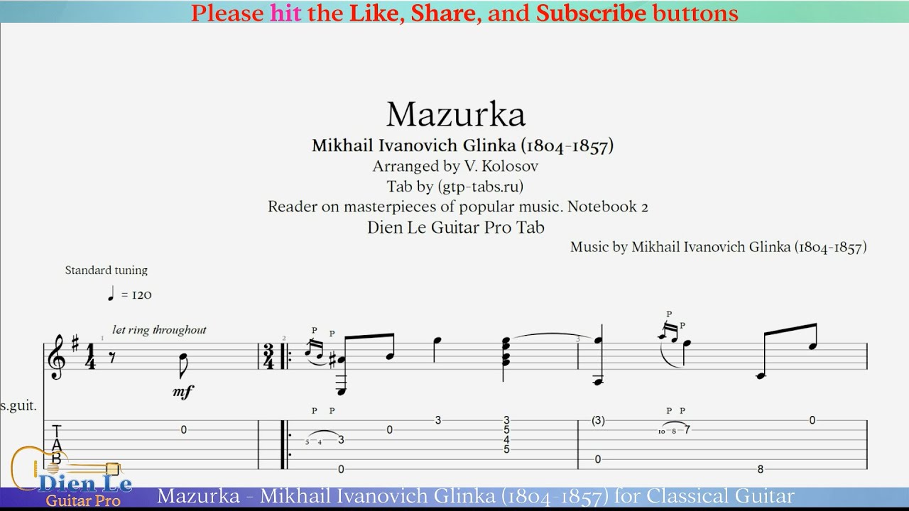 Mazurka - Mikhail Ivanovich Glinka (1804-1857) for Classical Guitar ...