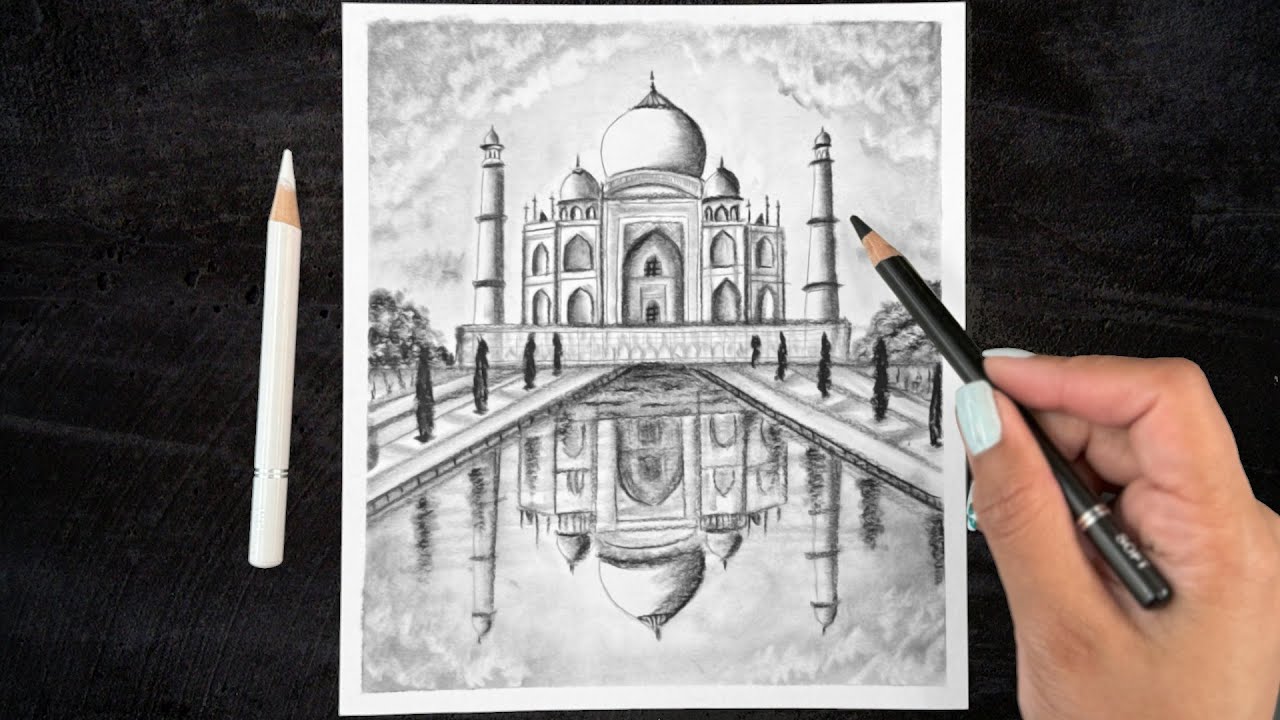 Pencil Drawing Of Taj Mahal Hotel Taj Mahal Mumbai": Black Pen Ink