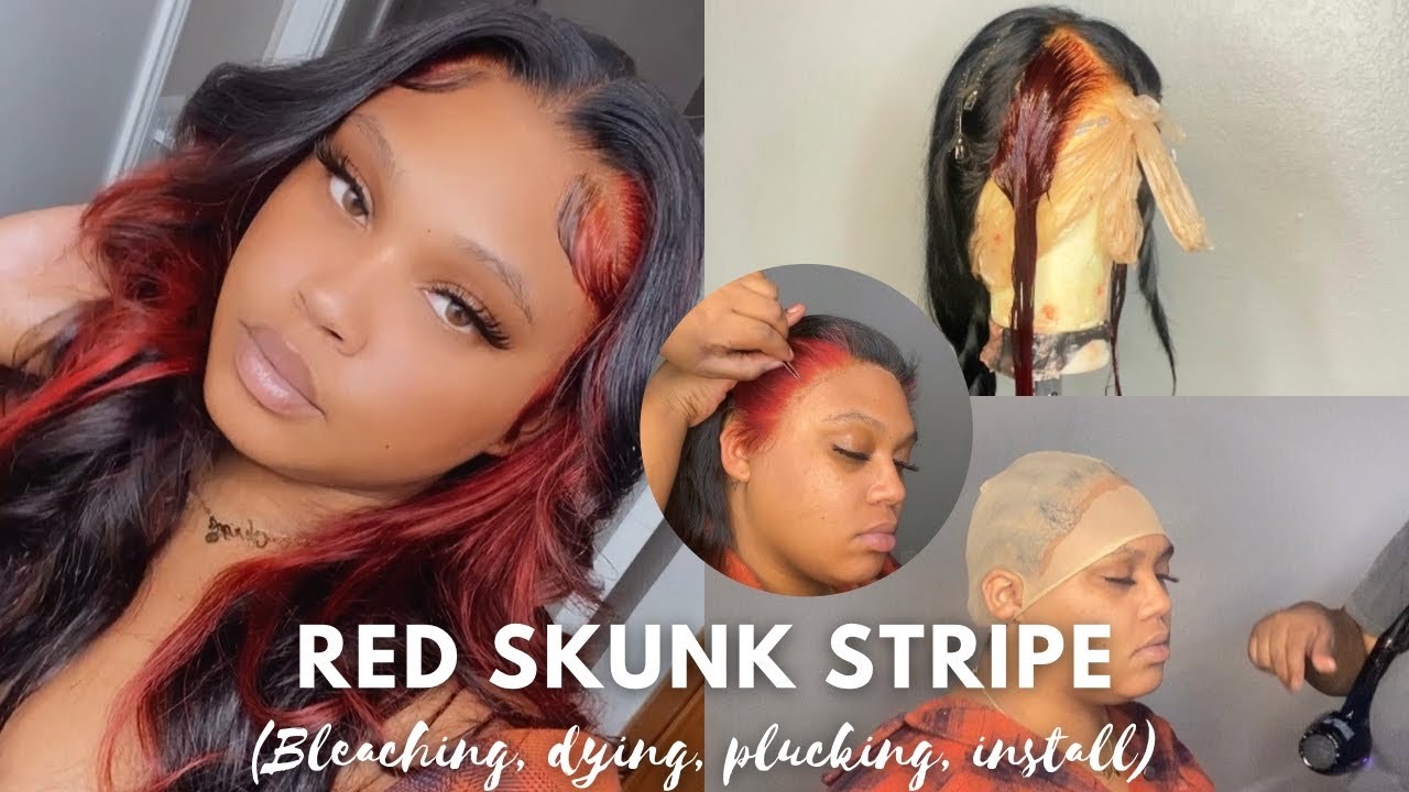 Red Skunk Stripe Wig Install | Step By Step - YouTube