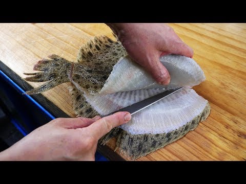 Live Turbot Fish Cutting for Sashimi │ Noryangjin Fish Market, Seoul Korea │ Seafood in Korea