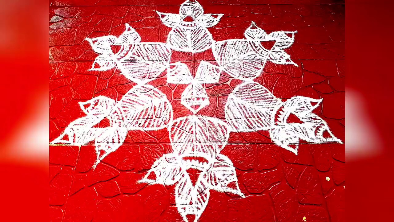 Creative Rangoli | Leaf design Rangoli | Free hand Rangoli - YouTube