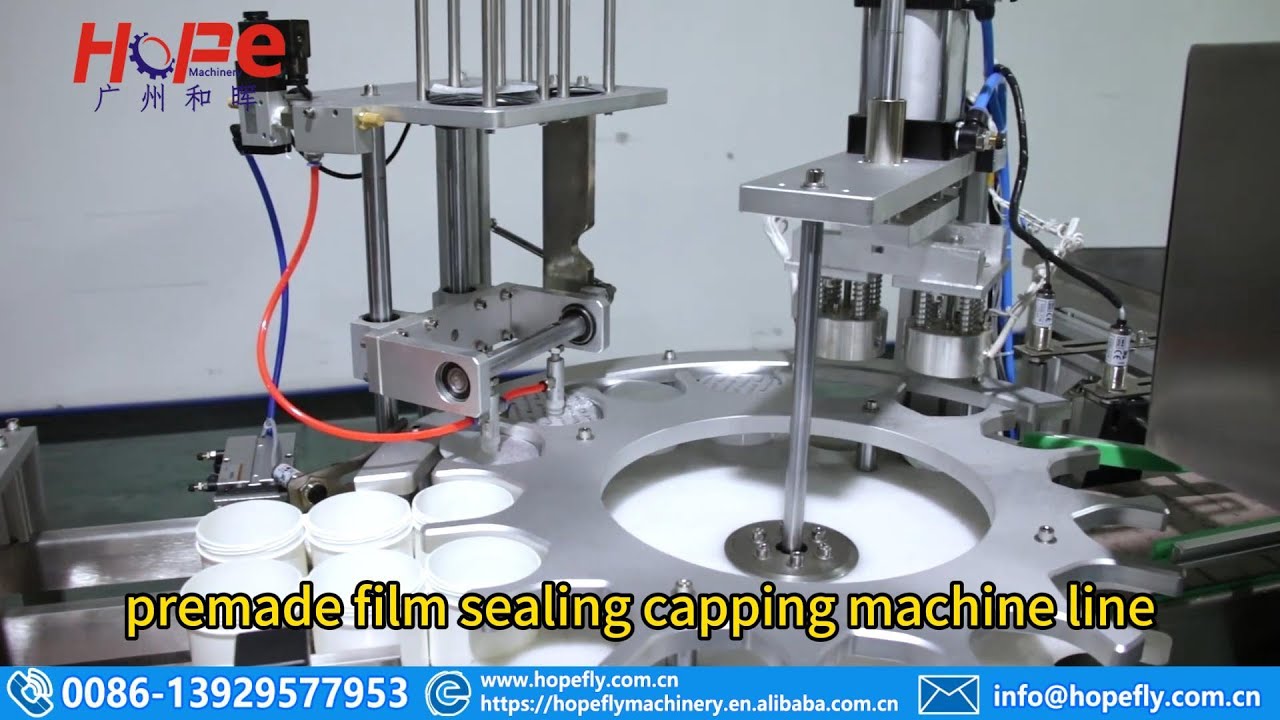 premade film sealing capping machine line - YouTube