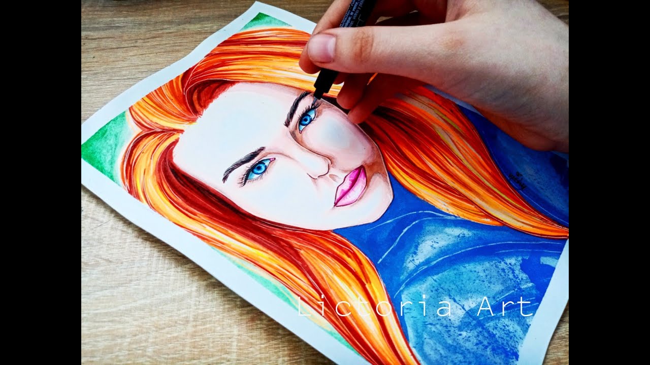 Speed Drawing Girl with red orange hair [ by: Lictoria - YouTube