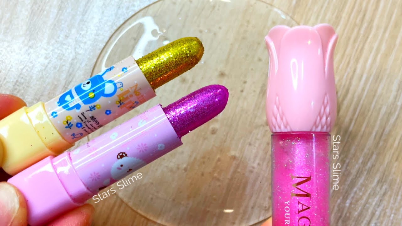 MAKEUP SLIME! Mixing Makeup into Clear Slime! Orange pink Makeup Slime ...