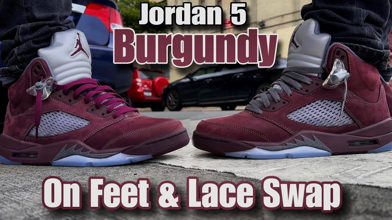 Lace Swap - Jordan 5 Burgundy - On Feet - YouTube
