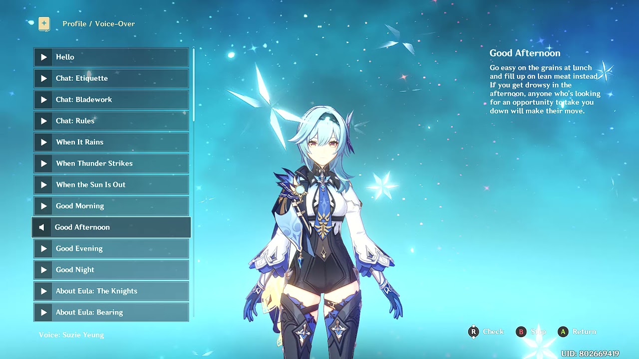 Genshin Impact : Eula - English voice lines by Suzie yeung ( i like her ...