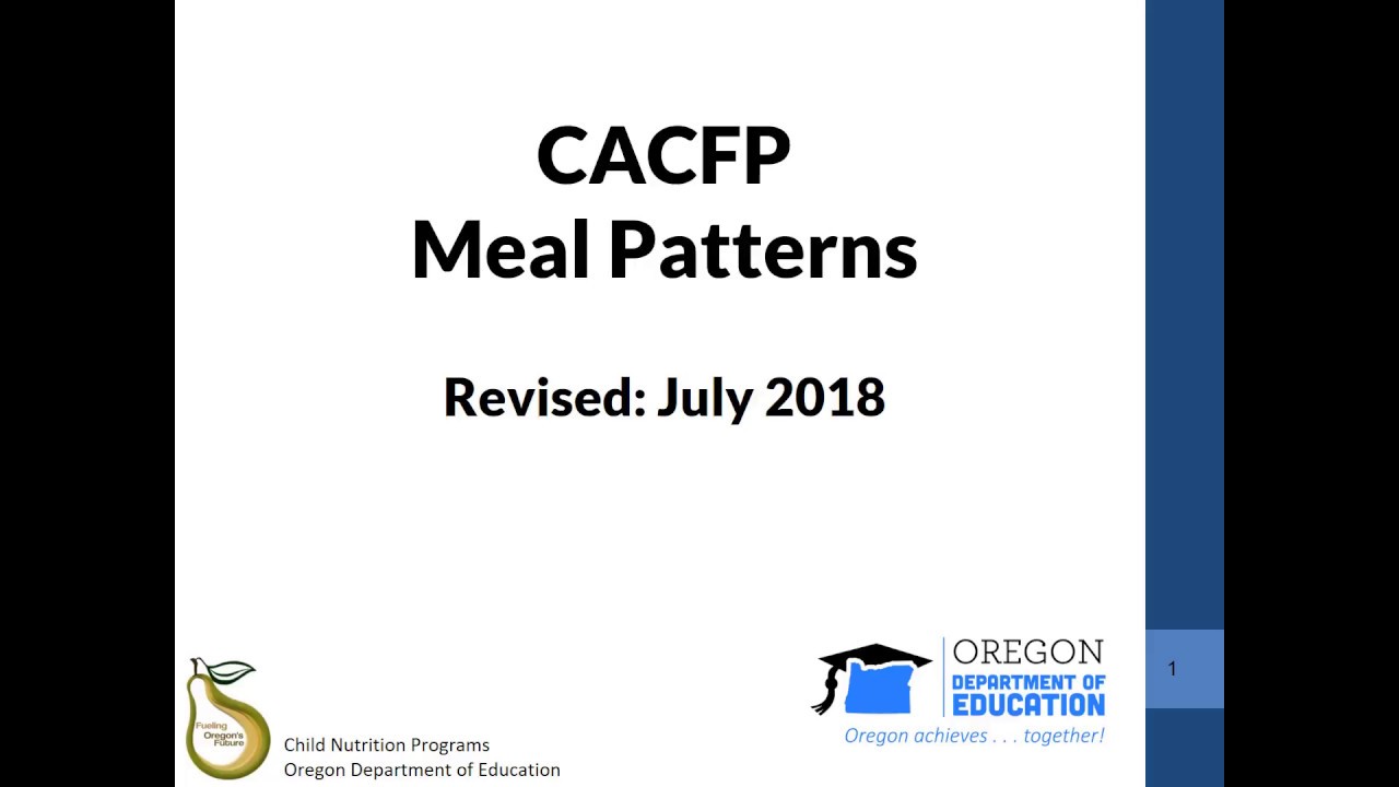 1 CACFP Meal Pattern Training Child & Adult Meal Pattern - Introduction ...