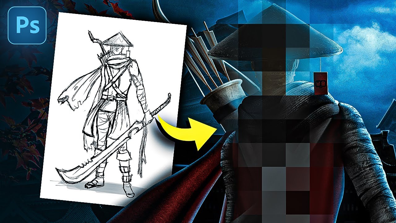 I Made Samurai Pencil Drawing REALISTIC! | Photo Manipulation - YouTube