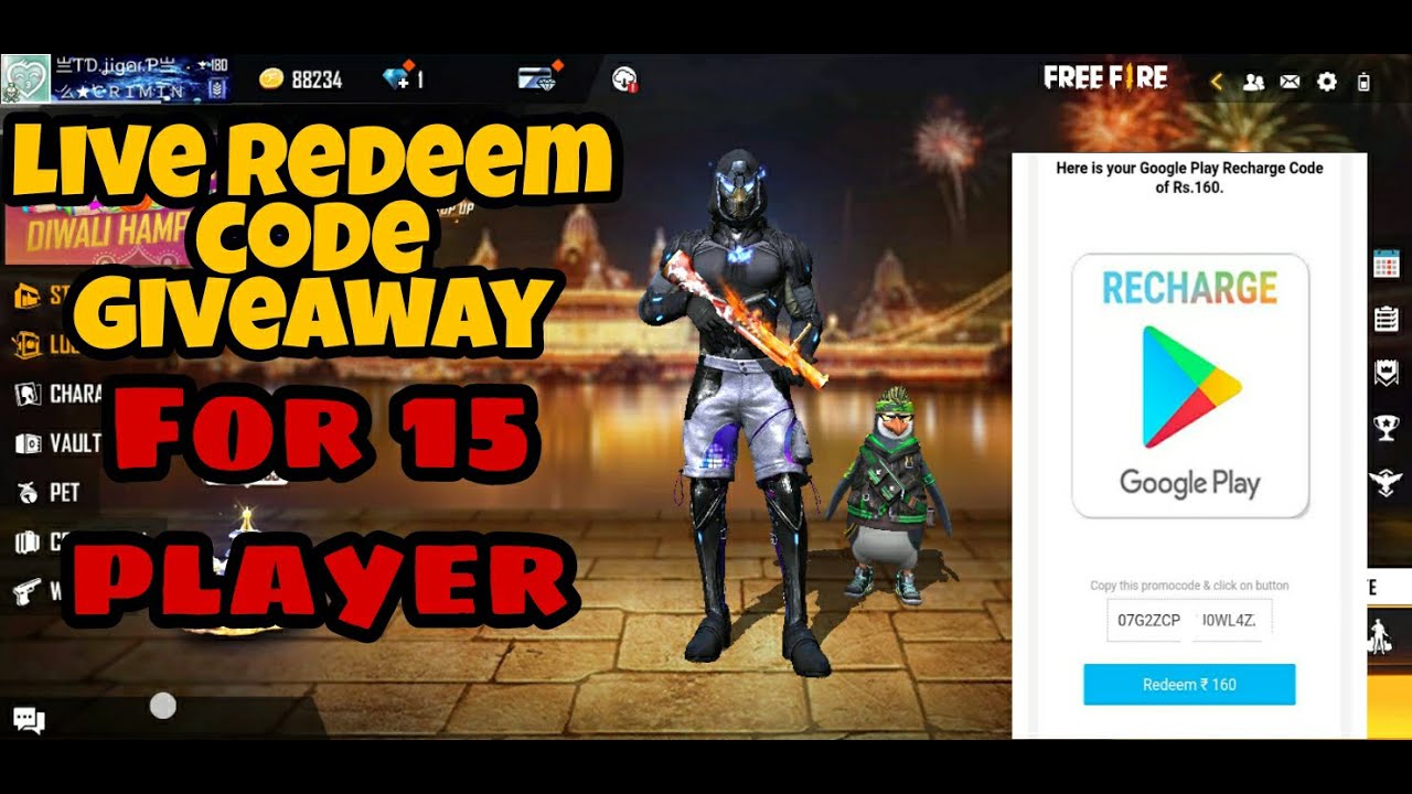 PLAY STORE REDEEM CODE LIVE TEAM CODE GIVEAWAY ALL PLAYER WILL GET 160 ...