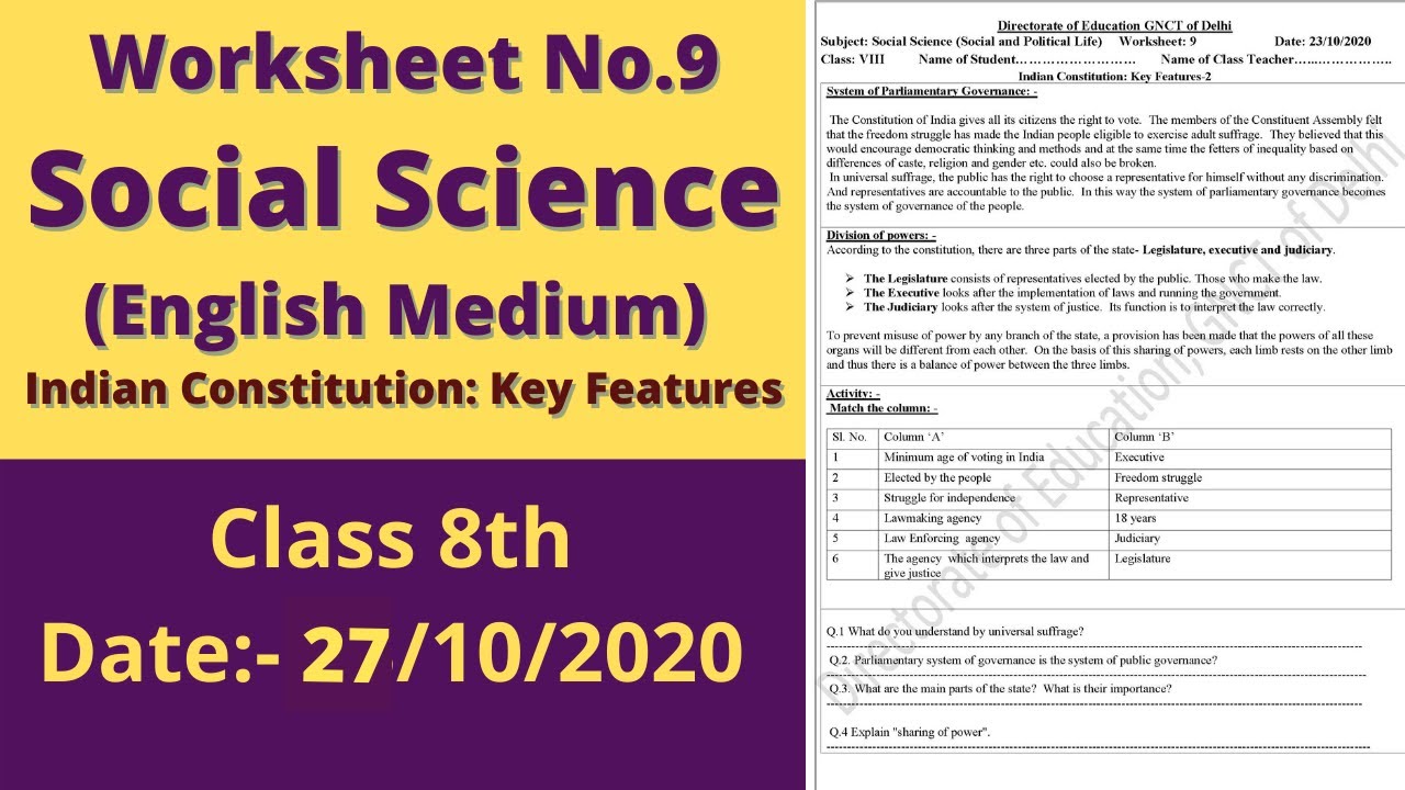 Worksheet 9 sst class 8(27/10/2020)English Medium/worksheet 9 sst class ...