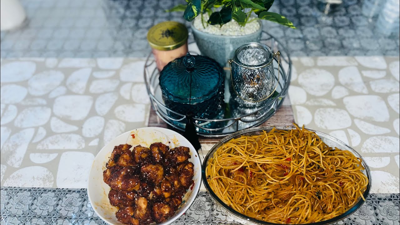 Homemade chopsticks || sweet chicken and spaghetti || With mama and ...