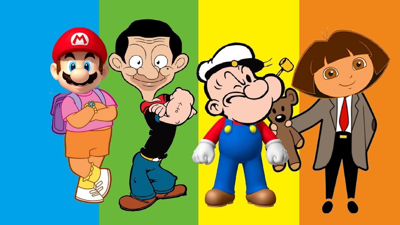 Wrong Heads Mr Bean Dora Super Mario Popeye Learn Colors Compilation ...