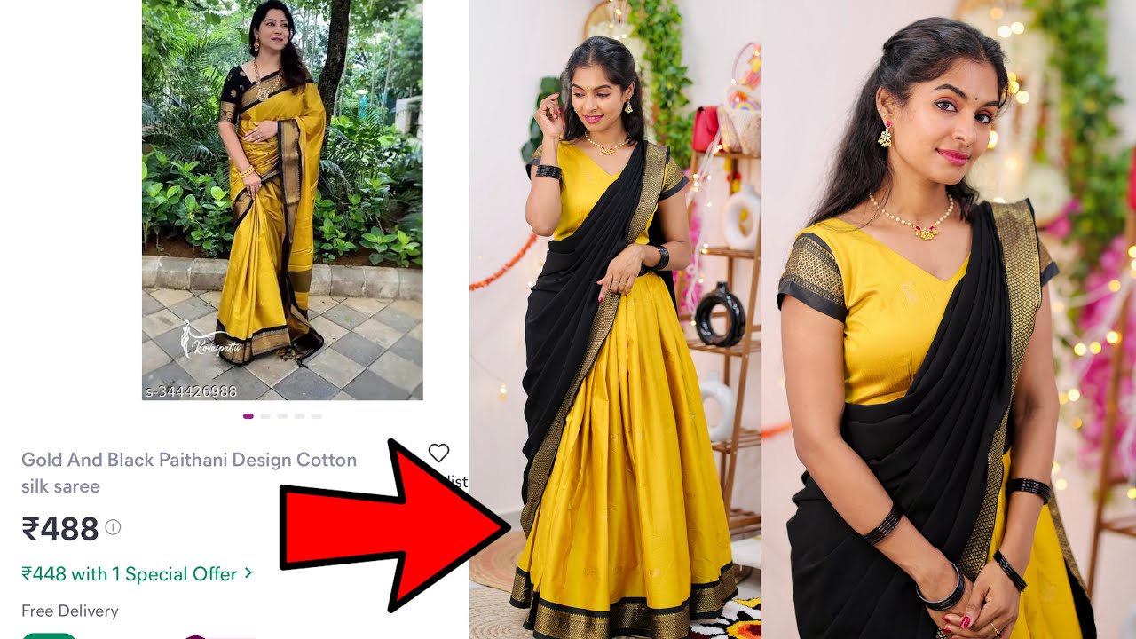 Meesho saree to dhavani in 15 min || just ₹500 ||easy dhavani stitching ...