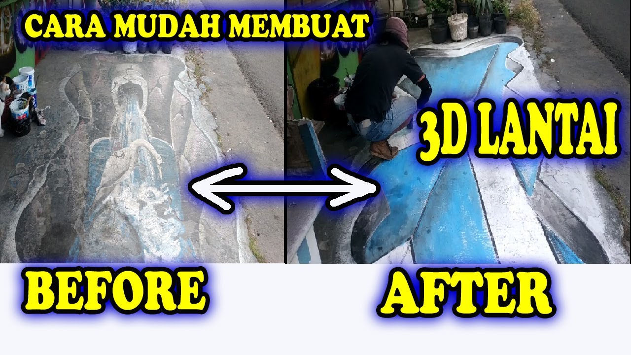 CARA MUDAH MENGHIAS JALAN KAMPUNG 3D LANTAI || MURAL ART || 3D WALL ...