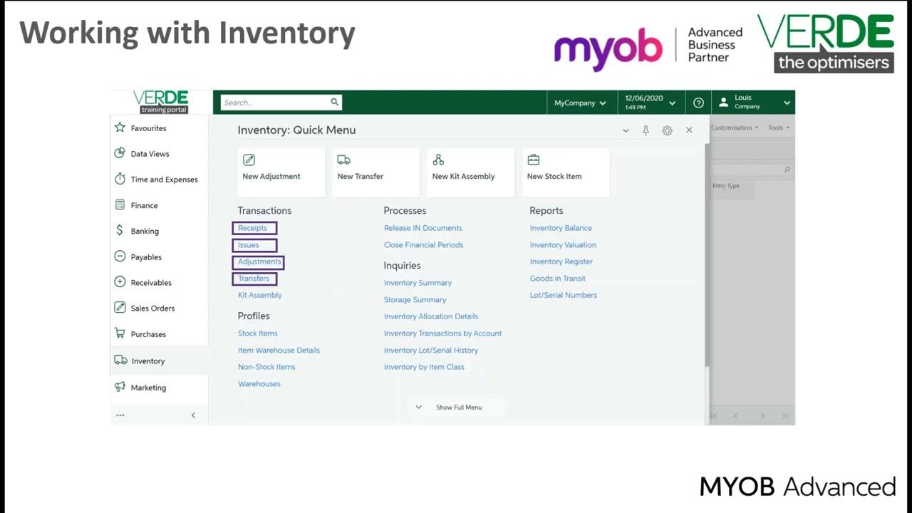 MYOB Advanced Training - Inventory Management - Adding and releasing receipts - YouTube