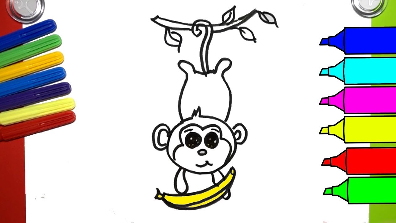 How To Draw Monkeys With Banana | Crayons Coloring Pages - YouTube