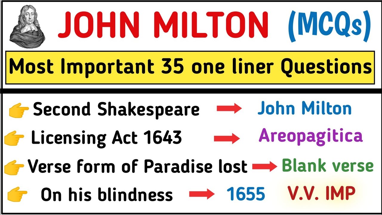 John Milton MCQs | Important Questions for Exams | English Literature ...