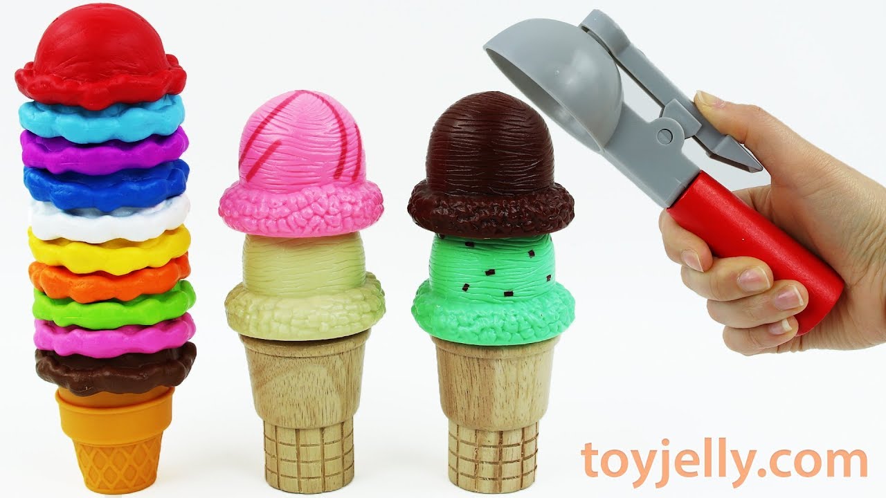 Learn Colors Yummy Ice Cream Cones Wooden Playset Play Doh Ice Cream ...
