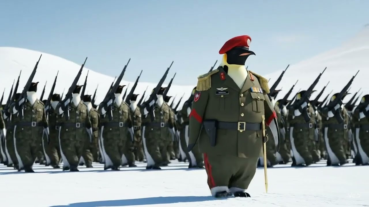 Funny Democratic Republic of Penguins Flag Day Military Parade. [Music ...