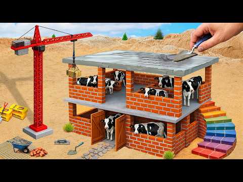 DIY Mini Tractor Builds a Strong 2-Story Multi-Compartment Brick Cow Barn 🐄 | Science Project