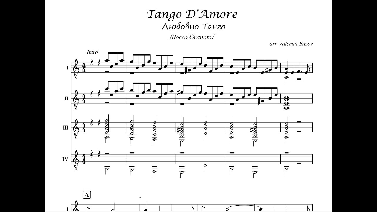 Tango D'amore - classical guitar ensemble - sheet muisic - YouTube