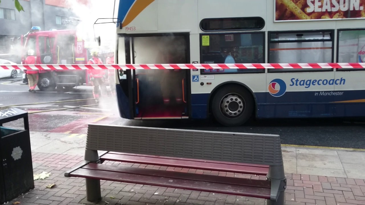 Stagecoach bus on fire in Manchester - YouTube