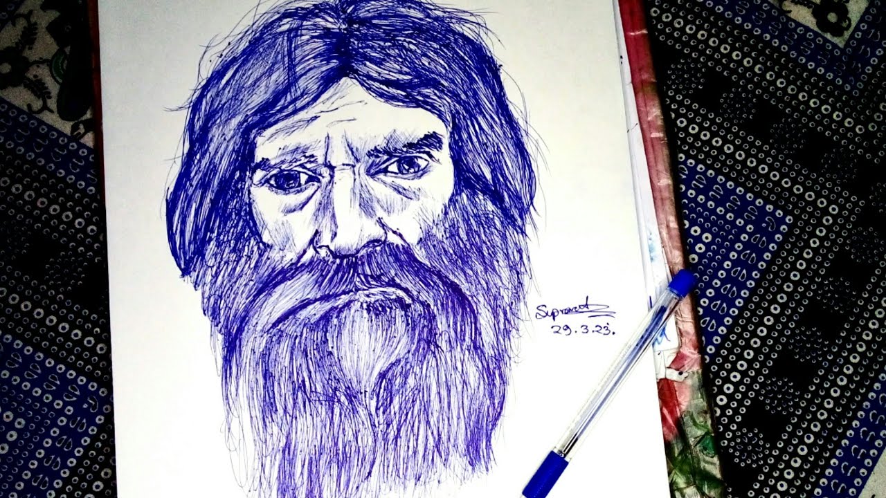 Old Man Blue Pen Sketch#art @supravatroyart - YouTube