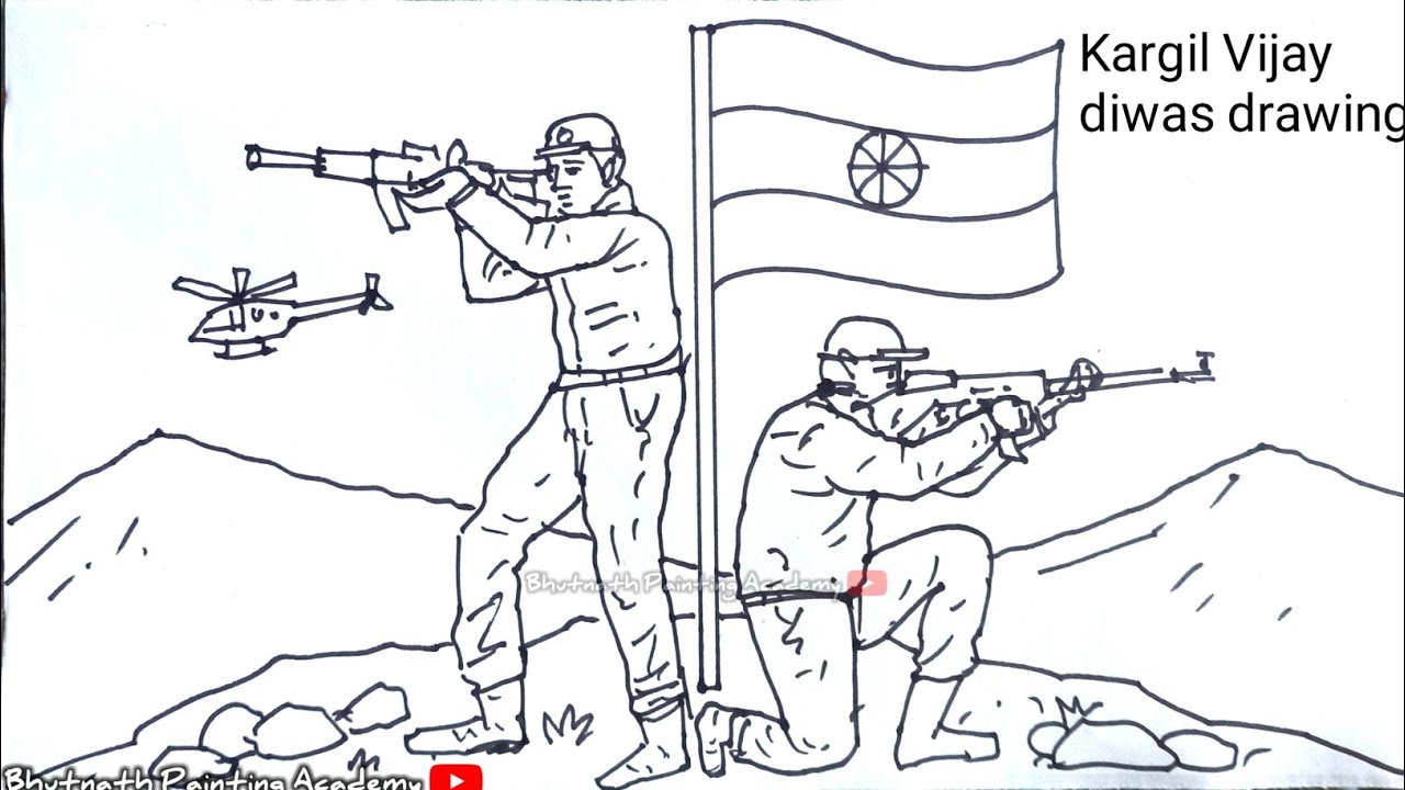 kargil vijay diwas poster drawing outline|| indian army drawing - YouTube