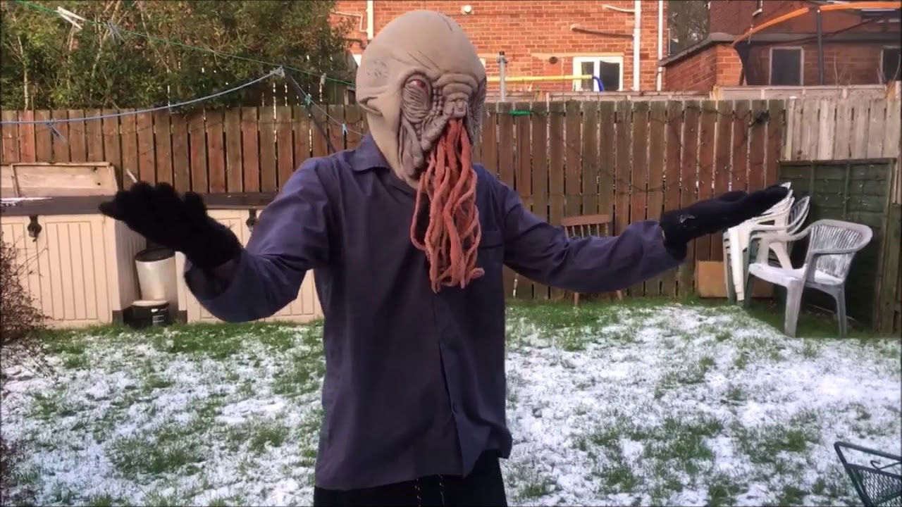 Wearing my Dr Who Ood Latex Mask Prop Replica - YouTube
