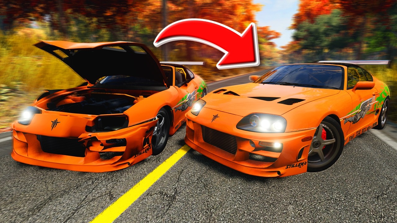 Rebuilding Toyota Supra MK4 in 8 Minutes in BeamNG Drive - YouTube
